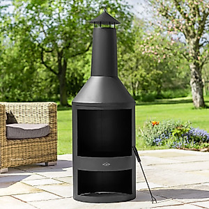 Harrier Steel Chiminea Fire Pits - Small/Medium/Large Outdoor Log Burner | Steel Chiminea Patio Heater with Log Store | Elevate Your Outdoor Ambiance