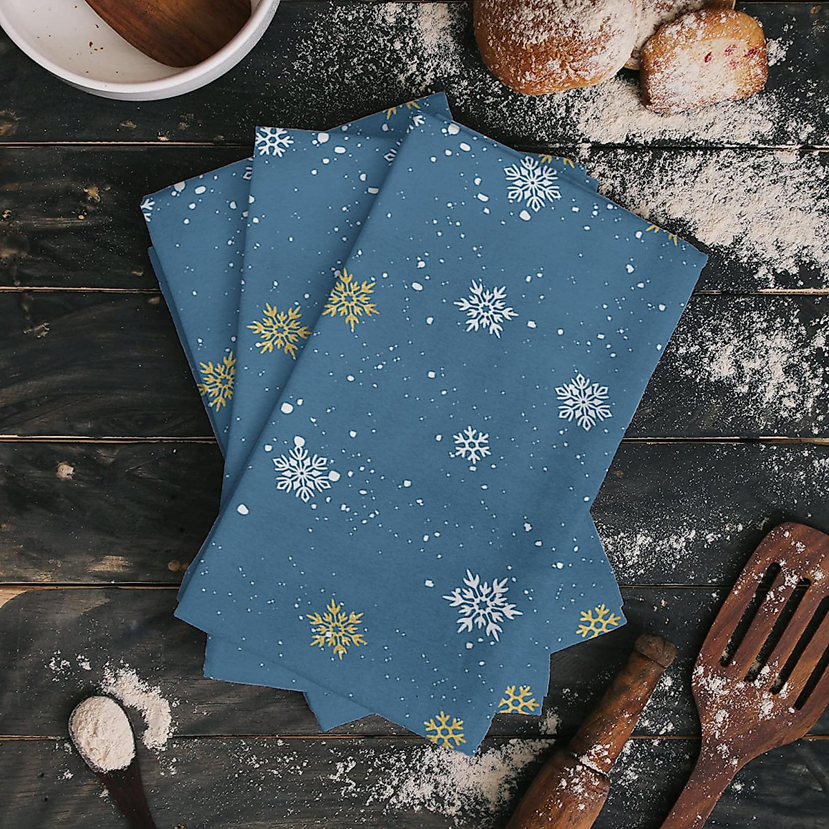ZOE GARDEN Christmas Snowman Kitchen Towels,Absorbent Microfiber Kitchen Dish Hand Tea Bath Towel,Quick Dry Cleaning Cloth Dishclothes Decorative Sets, Blue Winter Tree Snowflake (1-PC, 18x28)