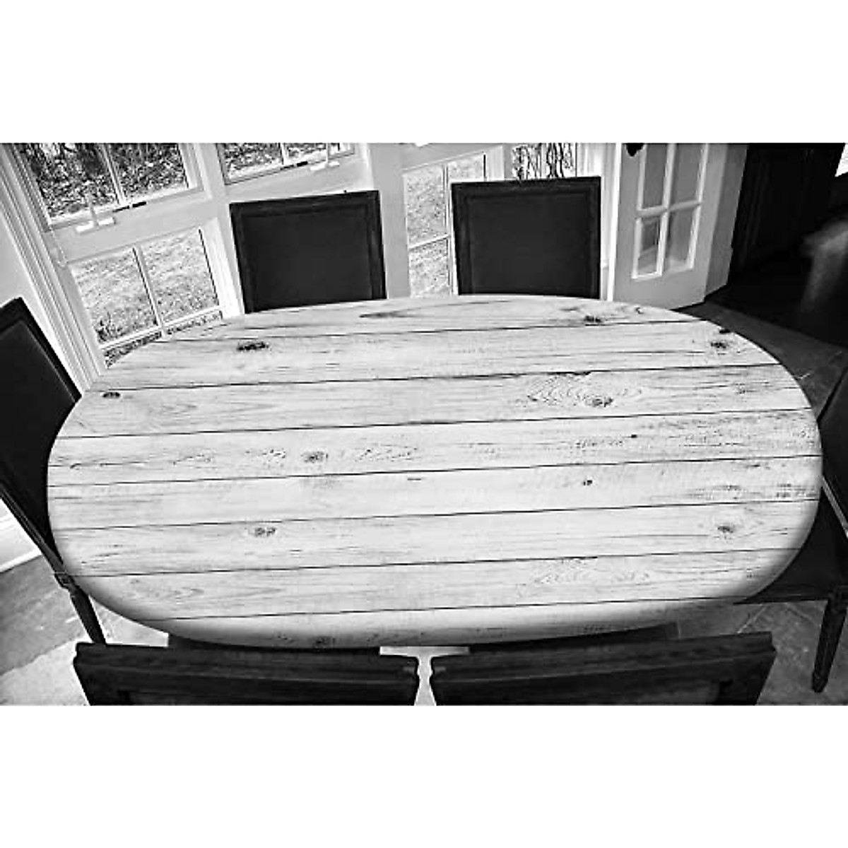 Grey Wood Grain Fitted Tablecloth Oval, 48" X 68" Polyester Elastic Edge Table Cover, Windproof and Wrinkle-Proof Table Cloths Indoor Restaurant Outdoor Terrace Dining Table Decoration Table Cover