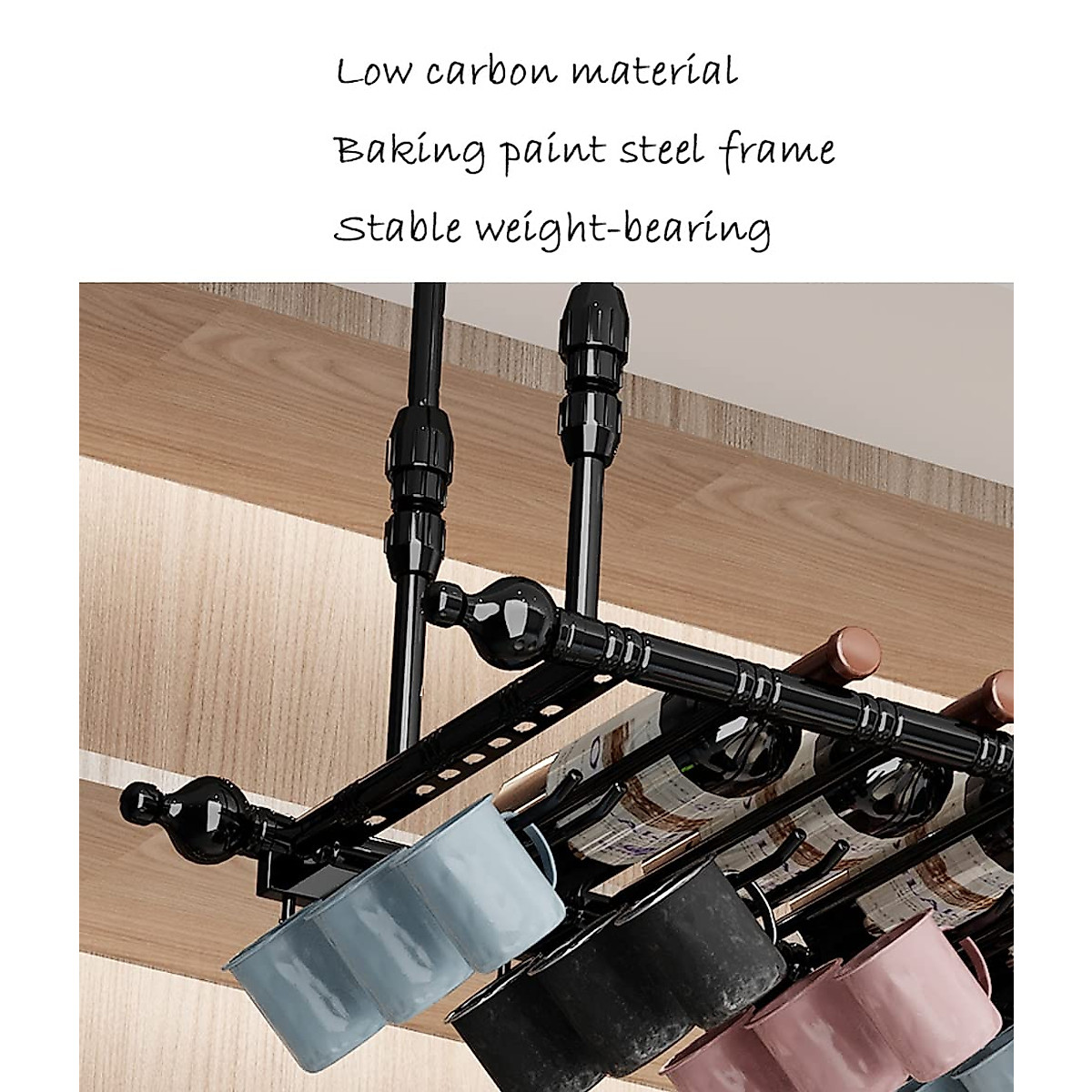 Hanging Wine Rack with Glass Holder and Shelf,Adjustable Metal Ceiling Bar Wine Glass Rack,2 in 1Industrial Wall Mounted Wine and Glass Rack,47.3” Bottle Holder Wine Shelf