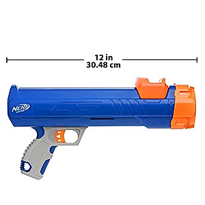 Nerf Dog 12in Blaster w/o Ball Clip 3 2in Squeak Tennis Balls - Opaque Blue/Orange/Gray and Orange and Blue and Green