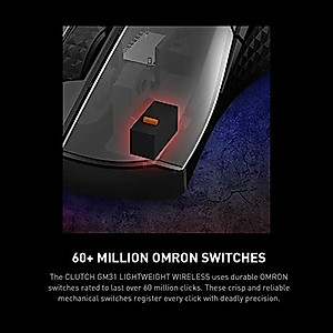MSI Clutch GM31 Lightweight Wireless Ergonomic Gaming Mouse & Charging Dock, 12K DPI Optical Sensor, 60M Omron Switches, Fast-Charging 110Hr Battery, RGB Mystic Light, 5 Programmable Buttons, PC/Mac