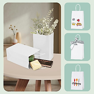 MESHA White Paper Bags with Handles,100 Pcs Kraft Paper Bags for Small Business; 5.25x3.75x8 White Small Gift Bags with Handles Bulk,Premium Paper Gift Bags,small Paper shopping bags，