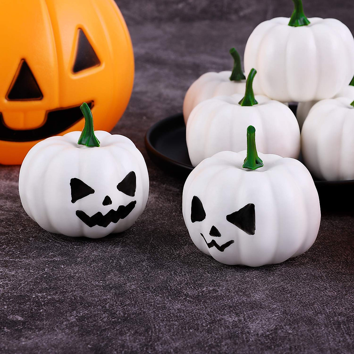 ADXCO 16 Pack Mini Pumpkin Small Pumpkins Fall Harvest Pumpkins Lifelike Foam Pumpkins Realistic Pumpkin for Halloween, Thanksgiving Home, Garden Decor, White