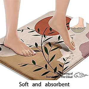 Boho Bathroom Sets with Shower Curtain and Rugs and Accessories, Mid Century Sun Orange Red Leaves Shower Curtain Sets, Modern Shower Curtains for Bathroom Decor 4 Pcs