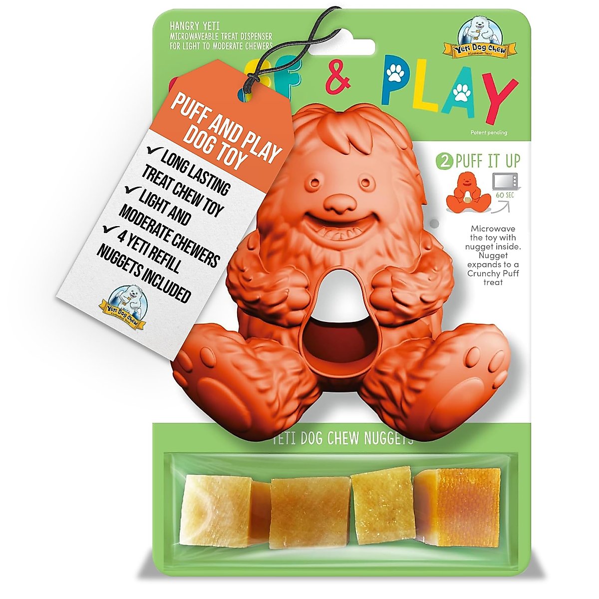 Yeti Puff and Play Dog Toy - Dog Chew Holder - Fun Stimulating Chew Toy for Teething, Behavior Training for Light to Moderate Chewers - Interactive Nuggets Treats Dispenser Puzzle - Yeti Orange