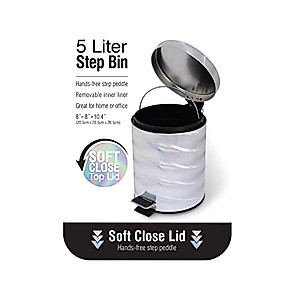 Bath Bliss 2 Pack Holographic Round Step Pedal Trash Can | Step Petal Lid | 8" Rd x 10.4" H| 5 Liters | Small Space Saver