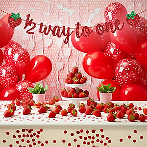 Strawberry 1/2 Way to One Banner, 6 Months Birthday Decorations, Berry Sweet Half Birthday, Strawberry Baby Shower Half Birthday Party Decorations, Red Glitter