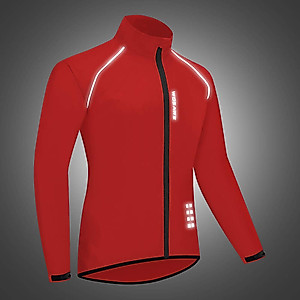 WOSAWE Men's Cycling Wind Jacket Reflective Ultralight Windbreaker Red XXL