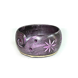 Hind Handicrafts Premium Solid Dark Handmade Crafted Wooden Portable Antique Yarn Storage Bowl - Holder for Knitting Crochet Hook Accessories (6" x 6" x 3", Purple)