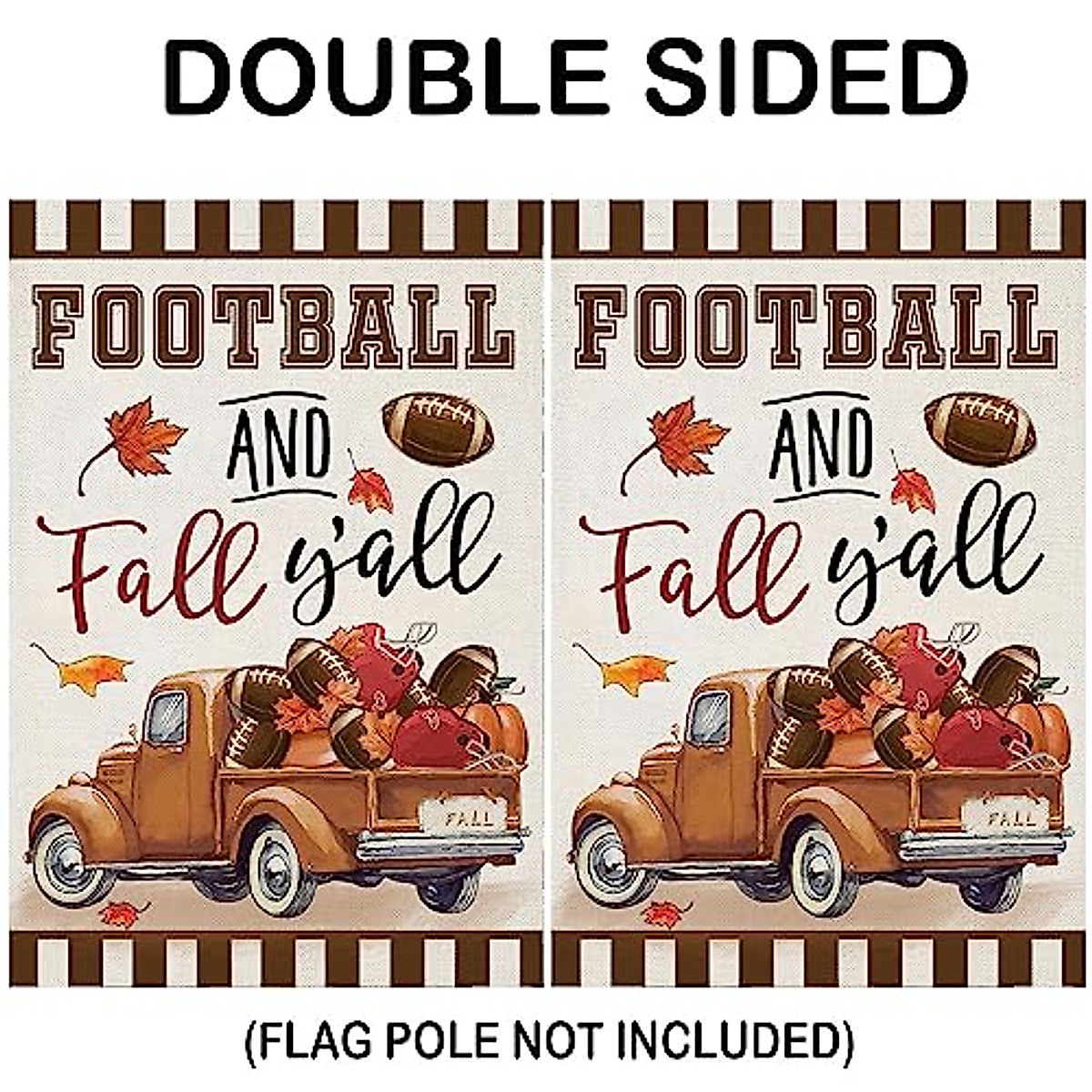 Welcome Fall Garden Flags for Outside Decorations, FOOTBALL and Fall Y'all Truck with Maple Leaves Small Yard Flag, Harvest Autumn Thanksgiving Seasonal Farmhouse Holiday Outdoor Decor 12x18 Inch Vertical Double Sided
