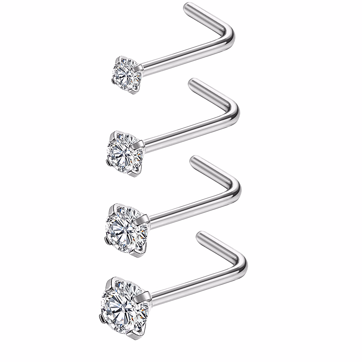 MILACOLATO 20G Titanium Nose Ring for Women Men 1.5mm 2mm 2.5mm 3mm CZ Nose Rings Studs L Shape Nostril Piercing Jewelry