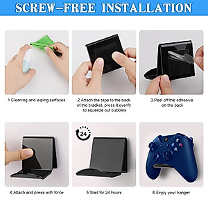 MWOOT Game Controller Holder Wall Mount (2 Pack) for Xbox One/ PS4/ PS5/ Switch/Steam/PC, Gamepad Headphone Stand Holder, Screw-Free, Stick on, Universal Controller Accessories (Black)