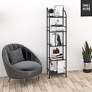 FKUO 5 Tier Bathroom Storage Open Shelf Unit, Free-Standing Metal Corner Rack Shelving for Kitchen, Living Room, Hallway (Black, 5 Tier)