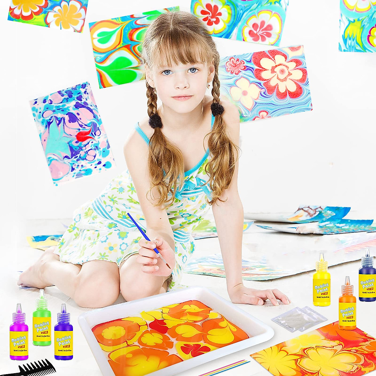MFJL Marbling Paint Crafts Kit for Kids - Arts and Crafts for Girls & Boys - Ideas Art Kits for Kids Age 3-5 4-8 8-12 (Paint on Water)