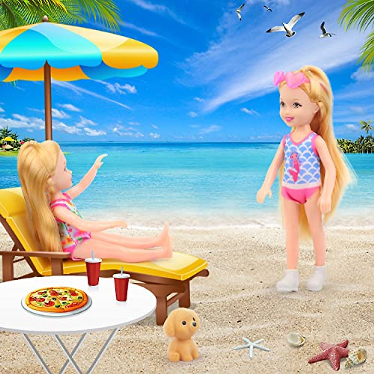 ZITA ELEMENT 16 Pcs 5.3 Inch - 6 Inch Girl Doll Clothes and Accessories - 3 Dresses, 3 Swimsuits, 2 Shoes, 5 Outfits Hangers, 1 Skateboard, 1 Glasses and 1 Toy Dog