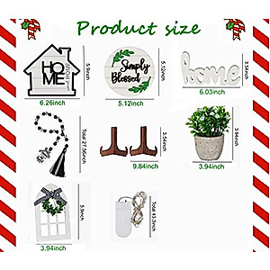 9 Pieces Farmhouse Tiered Tray Decor Set, Simply Blessed Home Wooden Sign with Mini Artificial Plant for Kitchen Decor, Rustic Table Ornaments