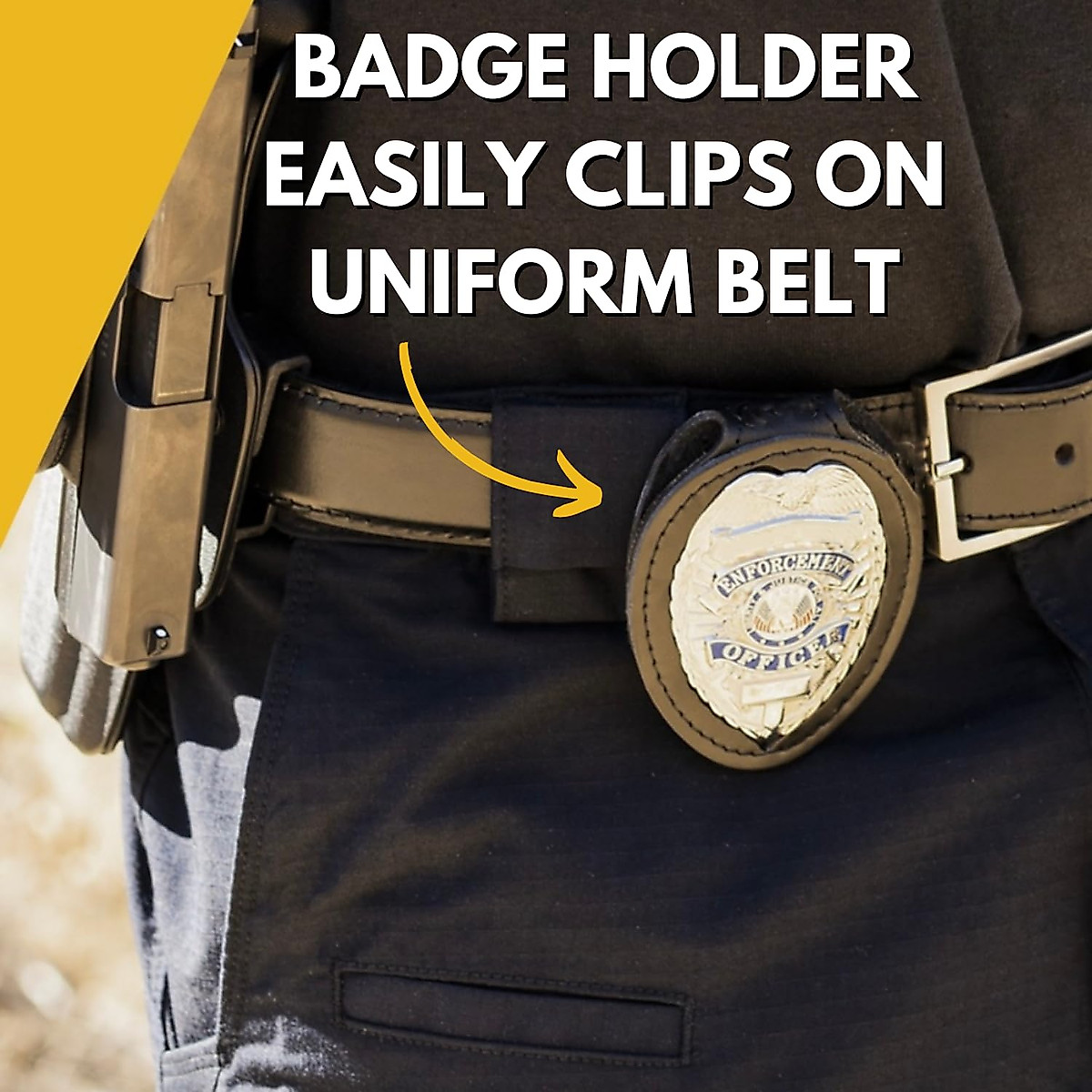 Hero's Pride Deluxe Recessed Cutout Teardrop Badge Holder, Standard Issue Leather Shield Case, Spring Clip and Neck Chain, 3" x 3-3/4" (9150T-0001)