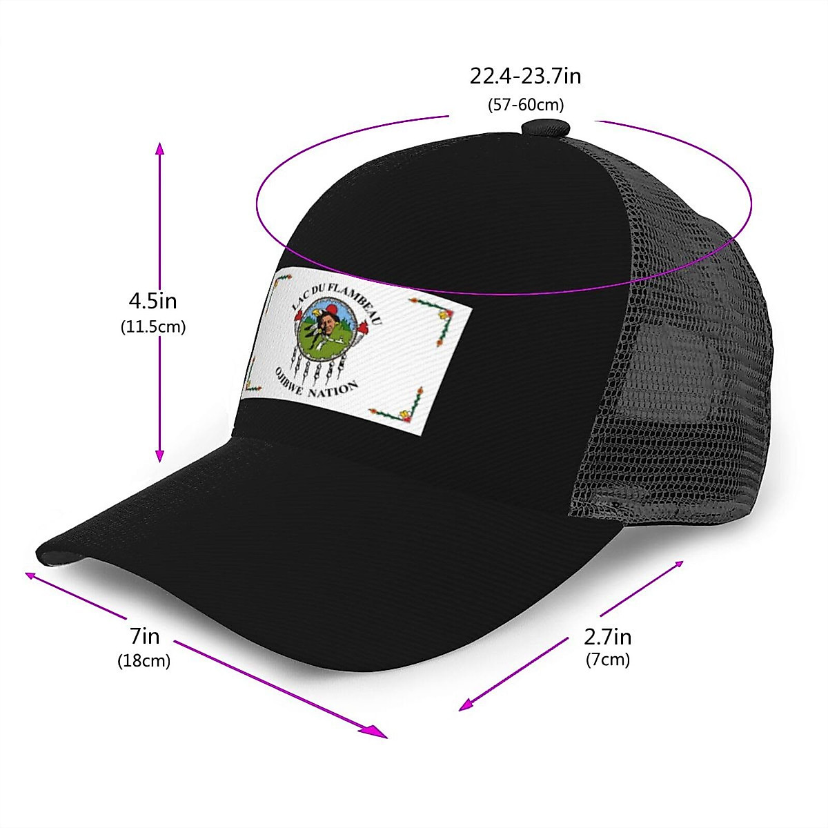 IMEEGIEN Flag of The Lac Du Flambeau Ojibwe Nation Baseball Cap for Men Women Adjustable Breathable Mesh Baseball Caps Outdoor Sports Trucker Hat Black