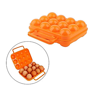 HERCHR Shatterproof Plastic Egg Carrier Holder with Lid, Orange, 12 Eggs Capacity