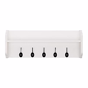 Danya B. Entryway Floating Utility Wall Shelf with Hooks – Wall Mounted (White)