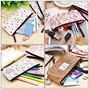 TecUnite 8 Pieces Pen Case Pencil Bag Canvas Pencil Pen Case Pen Holder Cosmetic Makeup Bag Set Christmas Present Bag (Floral Style)