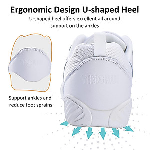 JITUUE White Women Cheer Shoes Walking Girls Tennis Soft Dance Cheerleading Sneakers(White,6