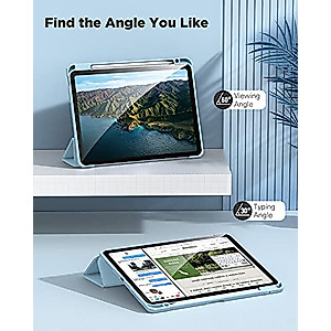 TiMOVO Case for iPad Air 5th/4th Generation 10.9 inch, iPad Air 5/4 Case with Pencil Holder, [Support Apple Pencil Charging and Touch ID], Clear Transparent Case with Auto Wake/Sleep, Sky Blue