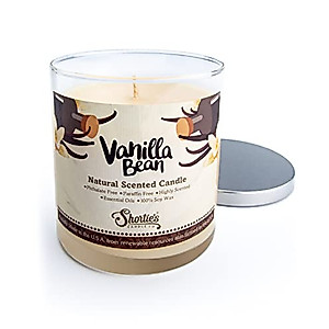Vanilla Bean Scented Natural Soy Candle, Essential Fragrance Oils, 100% Soy, Phthalate & Paraben Free, Clean Burning, 9 Oz.