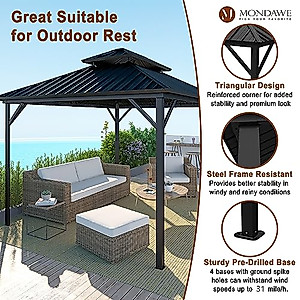 MONDAWE 10x12Ft Hardtop Gazebo Heavy Duty Galvanized Steel Double Roof Permanent Gazebo Steel Frame Canopy Outdoor Pavilion for Patio Lawn Garden