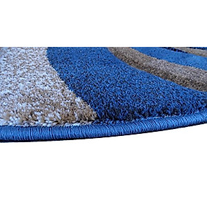Masada Masada Rugs 8'x8' Round Modern Sculpted Area Rug in Blue - Design Sculpture 258