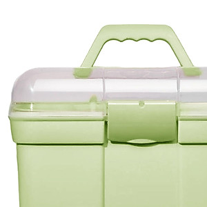 Fenteer Green 2-Layer Storage Box, Portable Handled Art Supply Organizer for Sewing Nail Kits PP Material, Multipurpose Storage Bin for Cosmetic Makeup, 11.18x7.87x7.68 inches