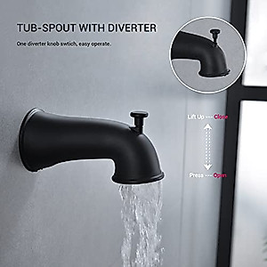 Matte Black Tub Shower Trim Kit Pressure Balance Shower Faucet Set 7 Function Powerful Shower Head with Diverter Bathtub Spout (Brass Rough-In Valve Included)