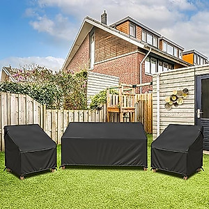 MR.COVER Patio Furniture Covers Waterproof, 3-Seater Outdoor Couch Cover, Fits up to 80W x 38D x 35H inches, with Air Vent and Handles, Black