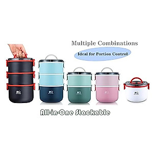 ZZQ Bento Box Adult Lunch Box with Bag/Utensil, Stackable Large 81-oz Salad Bowl - Microwave Safe/Leak-Proof Bpa Free Lunch Containers for On-the-Go Balanced Eating - Black