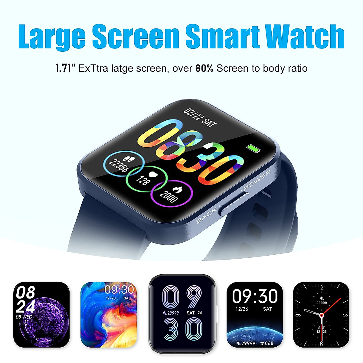 Joombonpia Smart Watch for Android Phones iPhone Compatible 1.71''Touch Screen Fitness Tracker with Heart Rate Blood Oxygen Sleep Monitor IP68 Waterproof Smart Watches for Men(Blue)