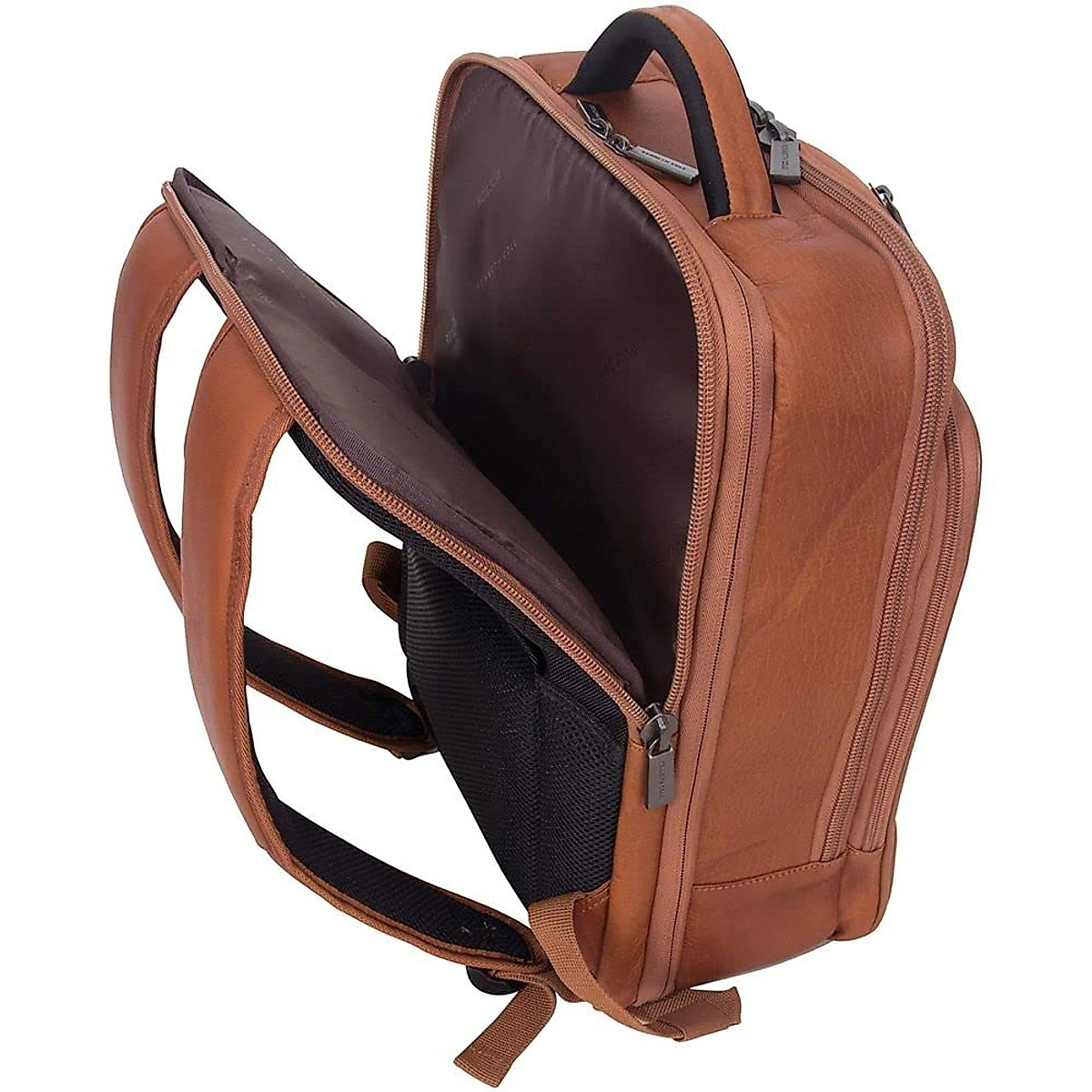 Kenneth Cole REACTION Manhattan Commuter Slim Backpack 16" Laptop Computer & Tablet Travel, Business, Work, School Bookbag, Cognac, Colombian Leather