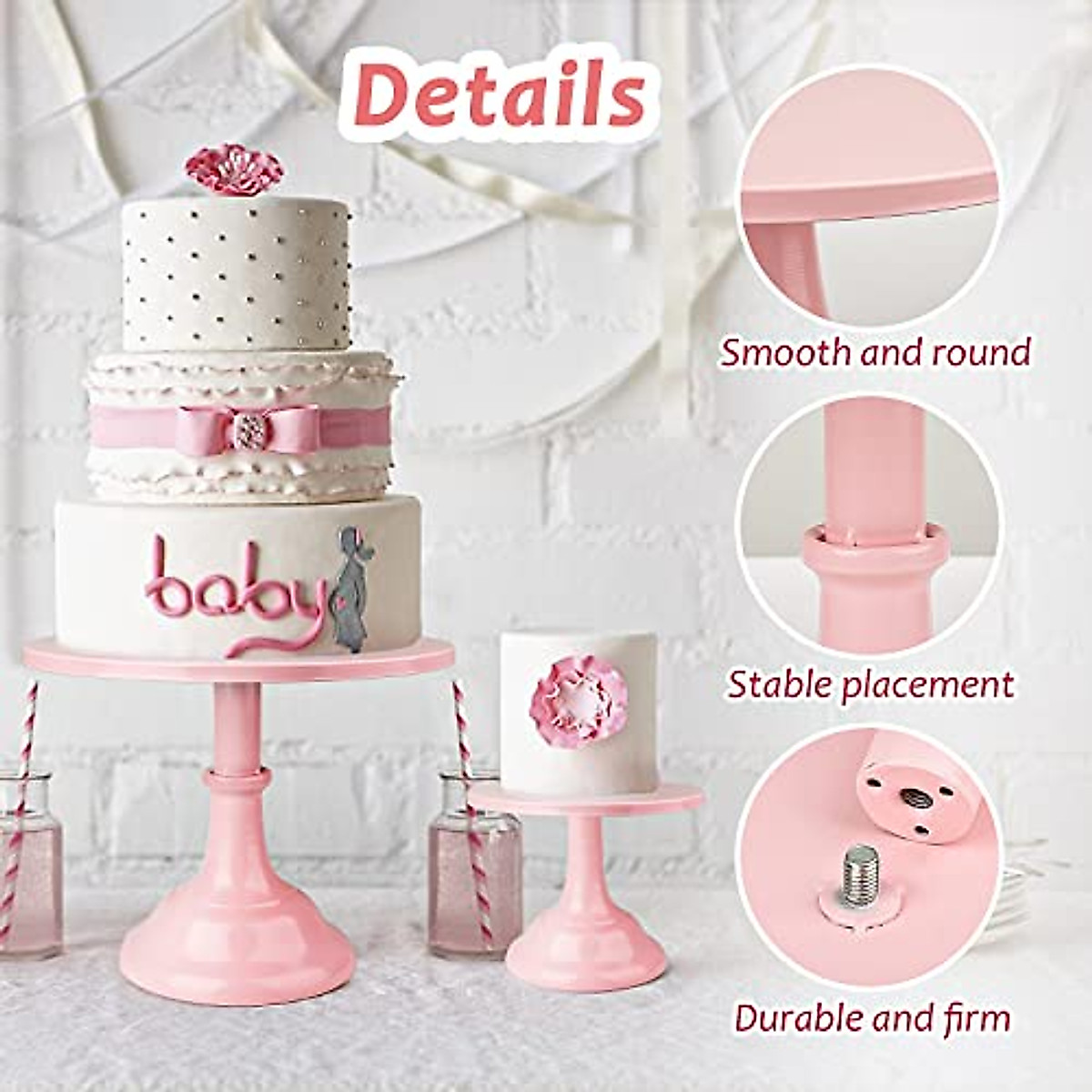 3 Pcs Cake Stand Set Pink Cupcake Holder Display Round Dessert Serving Platter for Girl's Party Wedding Birthday Baby Shower Home Decoration 8"/10"/12