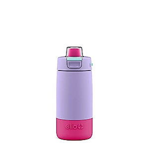 Ello Kids Colby 12oz Stainless Steel Insulated Water Bottle with Straw and Built-In Silicone Coaster (Lilac/Pink)