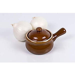 HIC Kitchen French Onion Soup Crock Set with Lids, Set of 4, Brown