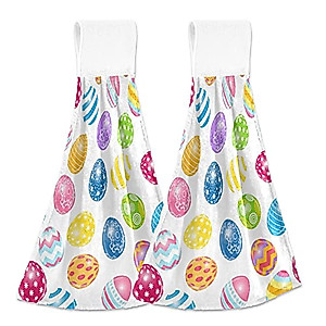 Boccsty Beautiful Easter Egg Hanging Kitchen Towels 2 Pieces Spring Dish Cloth Tie Towels Hand Towel Tea Bar Towels for Bathroom Farmhous Housewarming Tabletop Home Decor