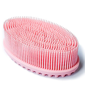 Exfoliating Silicone Body Scrubber Silicone Bath Brush Glowing Skin Silicone Shower Loofah for Gentle Exfoliating Long Lasting Lathers Well & More Hygienic Than Traditional Loofah Body Brush (Pink)