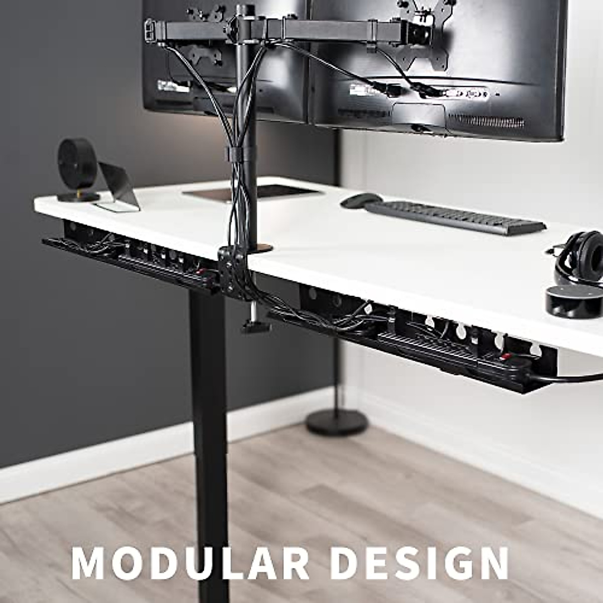 VIVO Steel 13 inch Under Desk Modular Power Strip Tray, Workspace Cable Management Organizer, Hidden Cord Routing, Open Design for Ventilation, Black, DESK-PS02T