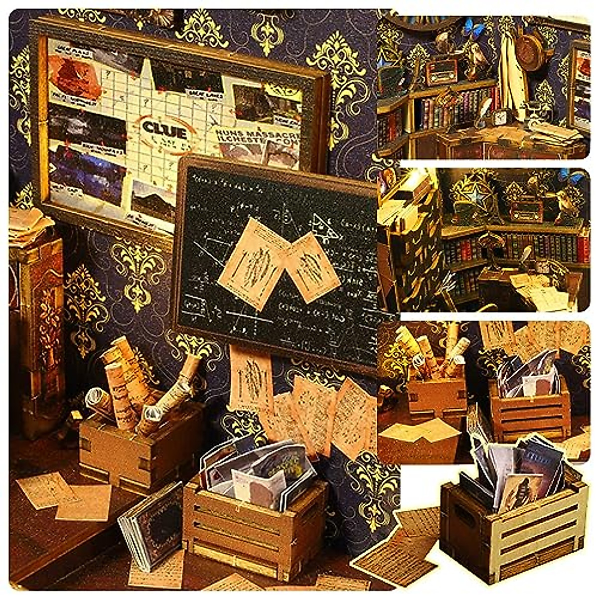 DIY Book Nook Kit, 3D Wooden Puzzle Booknook, Dollhouse Miniature Detective Agency Kits, Bookshelf Insert Decor Alley with LED Light, Assembled Bookends Crafts for Kids/Adults