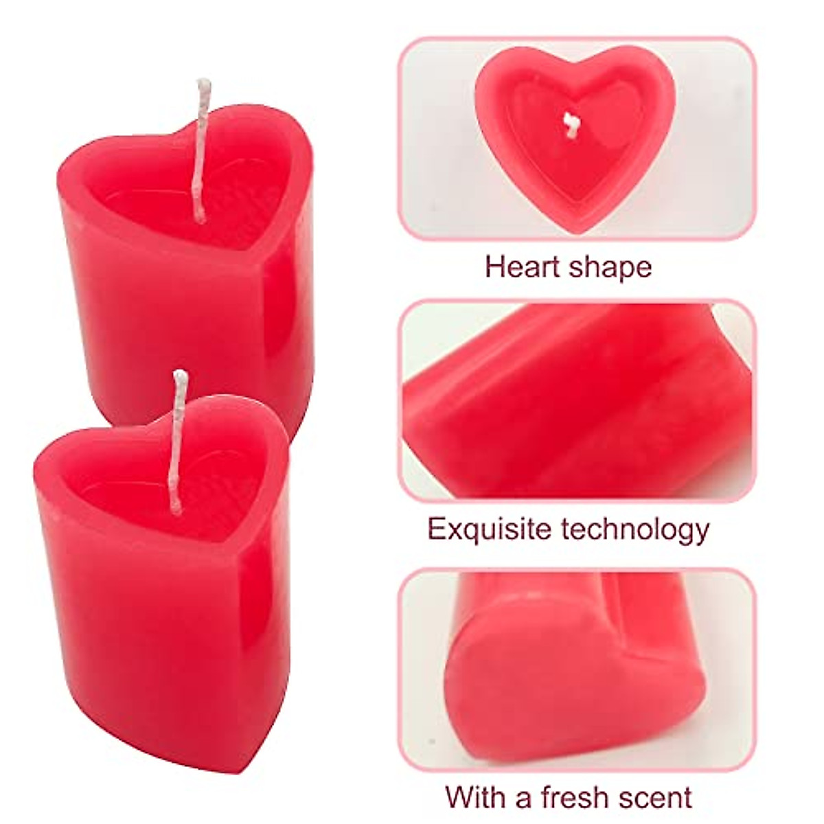 2 PCS Heart Shape Candles for Valentine's Day, Candles,Dripless & Long Lasting Smokeless Red Heart Shaped Candles for Mood,Romantic Decor,Pool,Dinners,Home,Wedding,Crafts