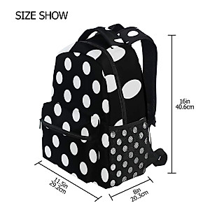 ALAZA Black White Polka Dot Backpack Daypack College School Travel Shoulder Bag