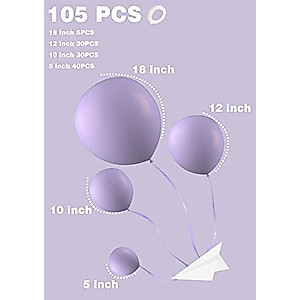 Light Purple Balloons Garland Kit 105 Pcs 18/12/10/5 Inch Pastel Purple Balloons Different Sizes, Latex Lavender Balloons for Birthday Balloons/Christmas/Baby Shower/Candyland Party Decorations