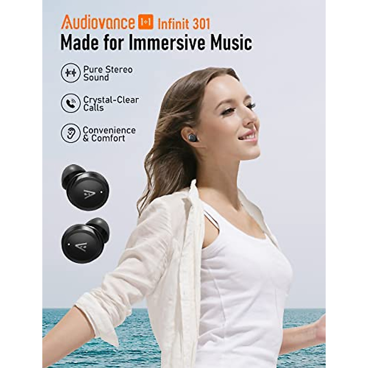 Audiovance 2 Sets Wireless Earbuds Bluetooth Headphones Ideal Gifts, Infinit 301 & Speed 301, 2 Sets Wireless Ear Buds for iPhone & Android (SPIF 301)