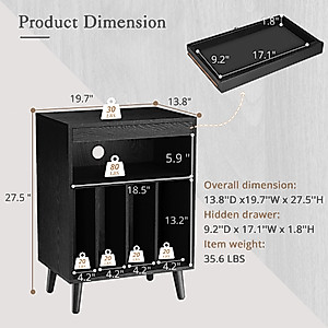 Mazefur Concealment Furniture with Clearance Price, Record Player Stand Table with Wood Leg, Turntable Stand with Vinyl Storage Holds up to 160 Albums with Hidden Compartment, Black Cabinet with Leg