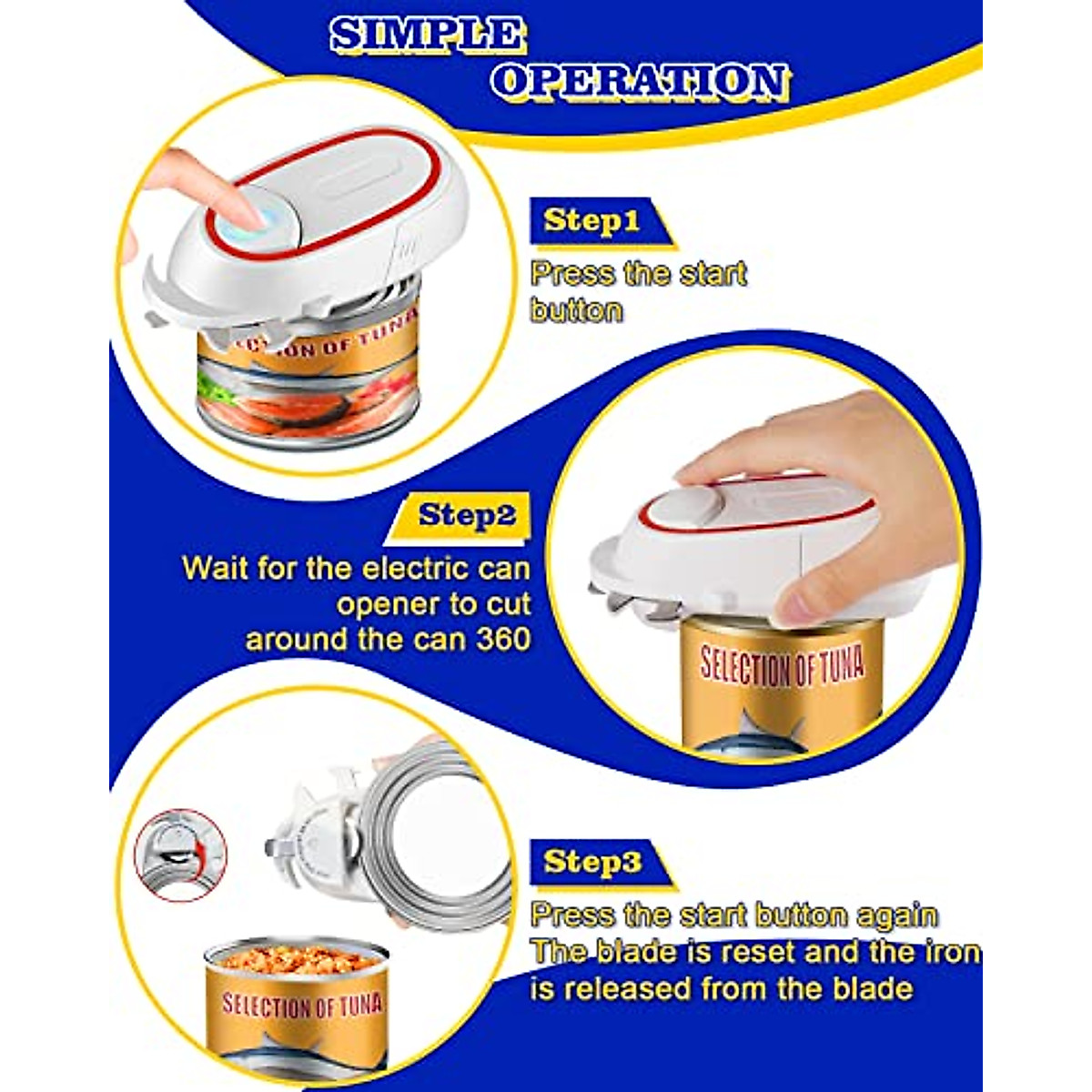 Smooth Edge Electric Can Opener, One-Touch Automatic Can Opener Opens Almost All Can Sizes, Kitchen Utensils for Housewives, Seniors and Arthritis Sufferers, Best Gift for Women